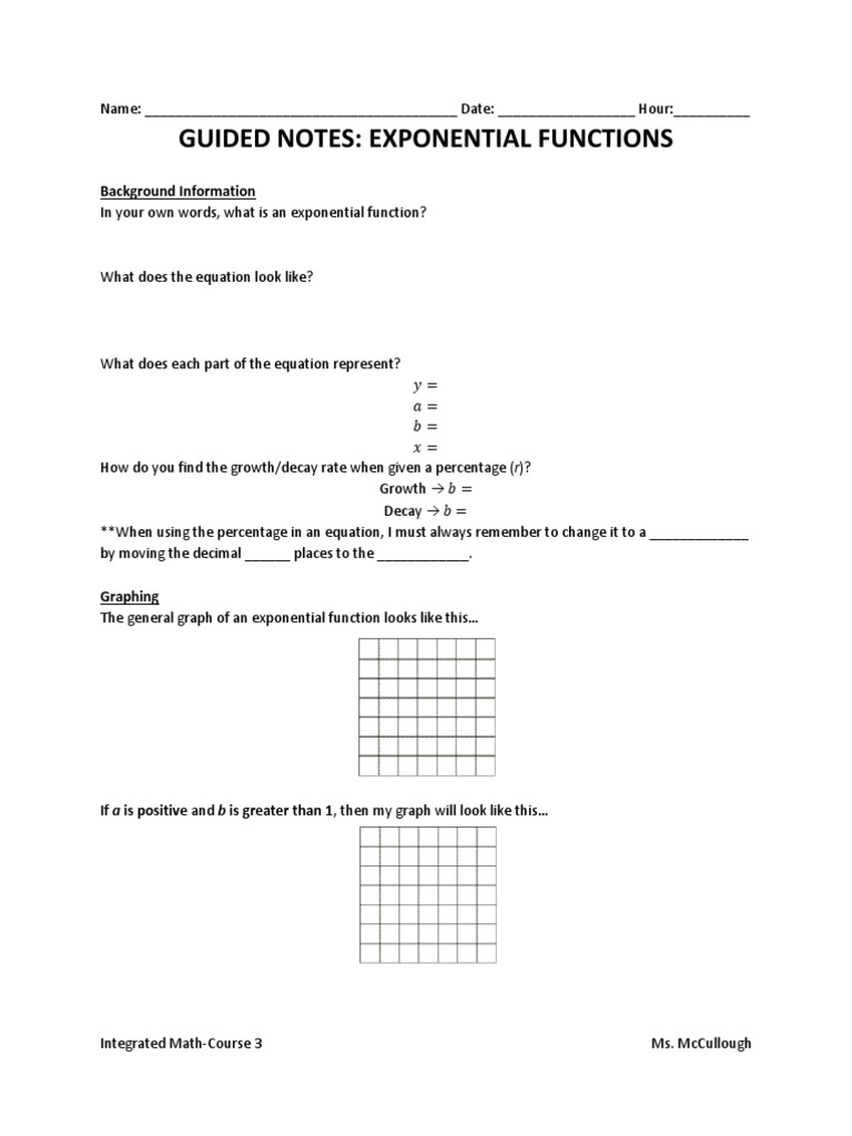 Guided Notes on Exponential Functions | PDF | Compound Interest ...