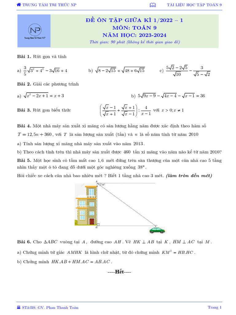 (Toán 9-TL) Ôn tập GK1-NP | PDF