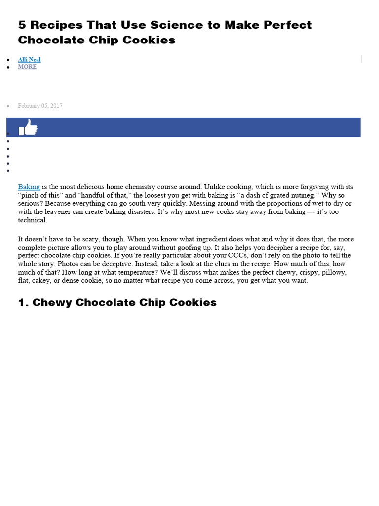 5 Recipes That Use Science To Make Perfect Chocolate Chip Cookies | PDF | Flour | Baking