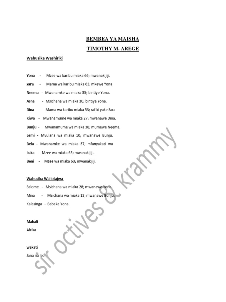 Bembea Ya Maisha - Timothy Arege | PDF