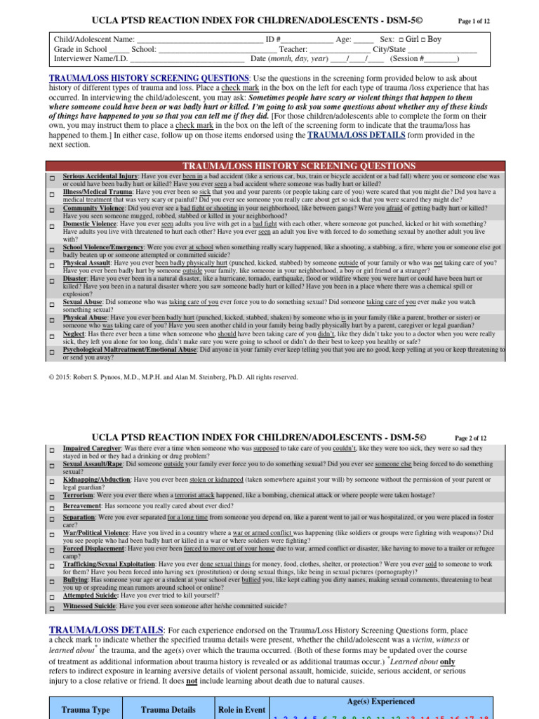 UCLA PTSD Reaction Index for Youth | PDF