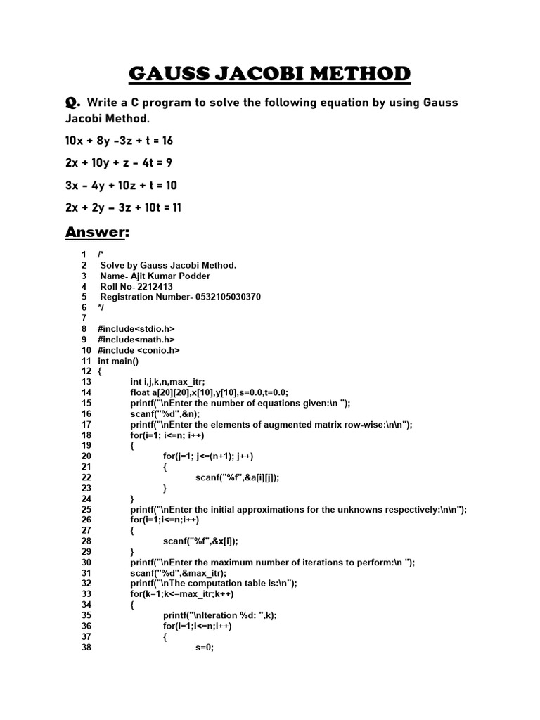 Gauss Jacobi Method | Download Free PDF | Algebra | Mathematics Gauss Jacobi Method | Download Free PDF | Algebra | Mathematics