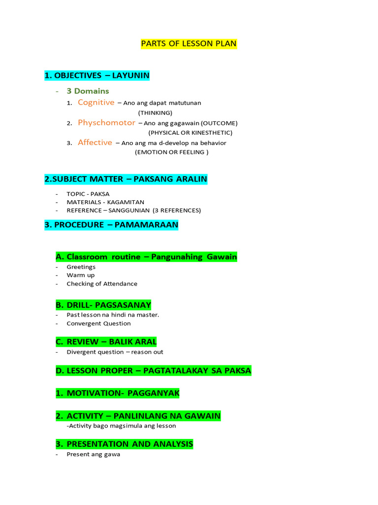 Parts of Lesson Plan Eme | PDF
