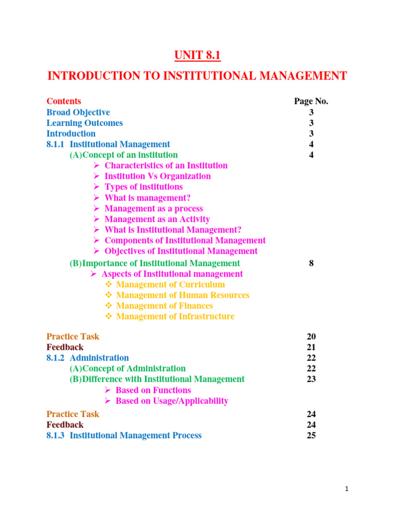Unit 8.1-Institutional management | PDF