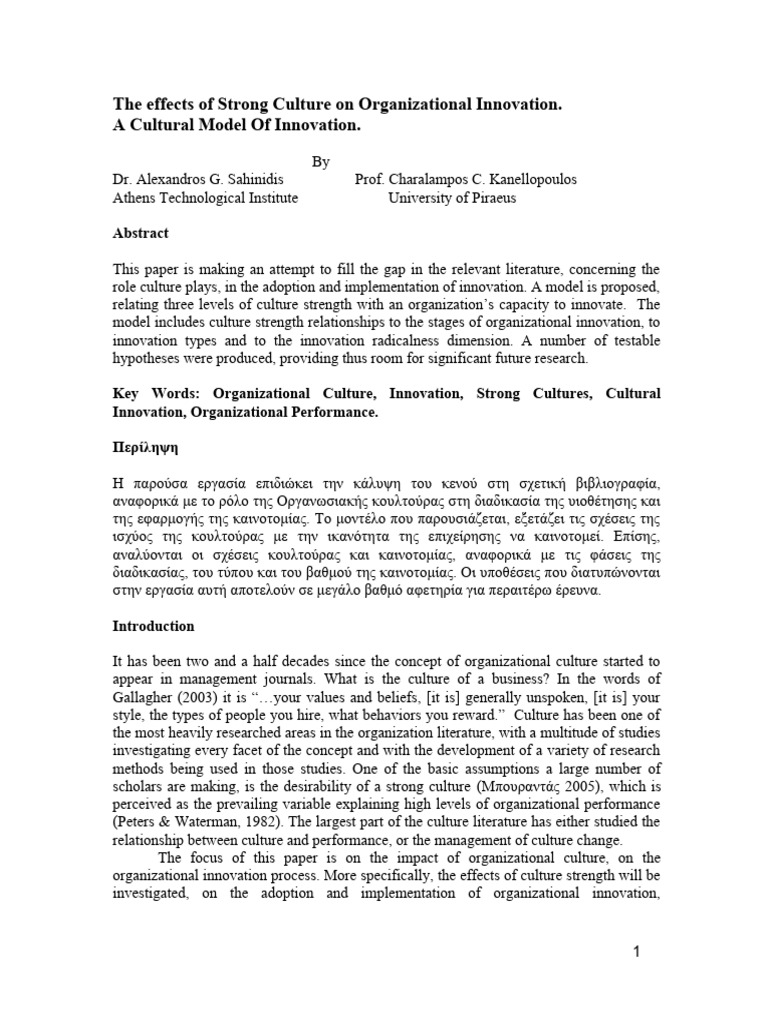 Culture's Impact on Innovation Success | PDF