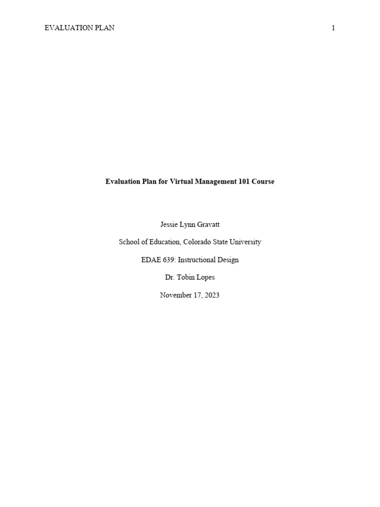 Evaluationplan Edae639 JLG 111723 | PDF | Learning | Evaluation