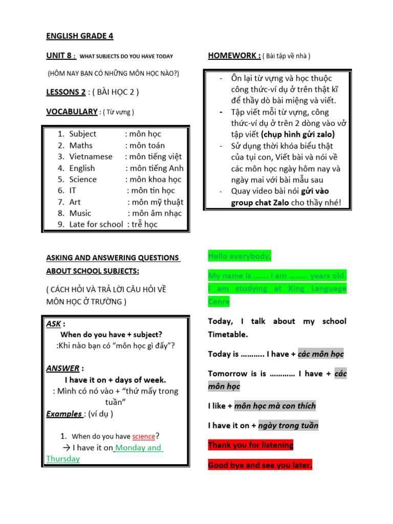 Unit 8-Lesson 2 | PDF