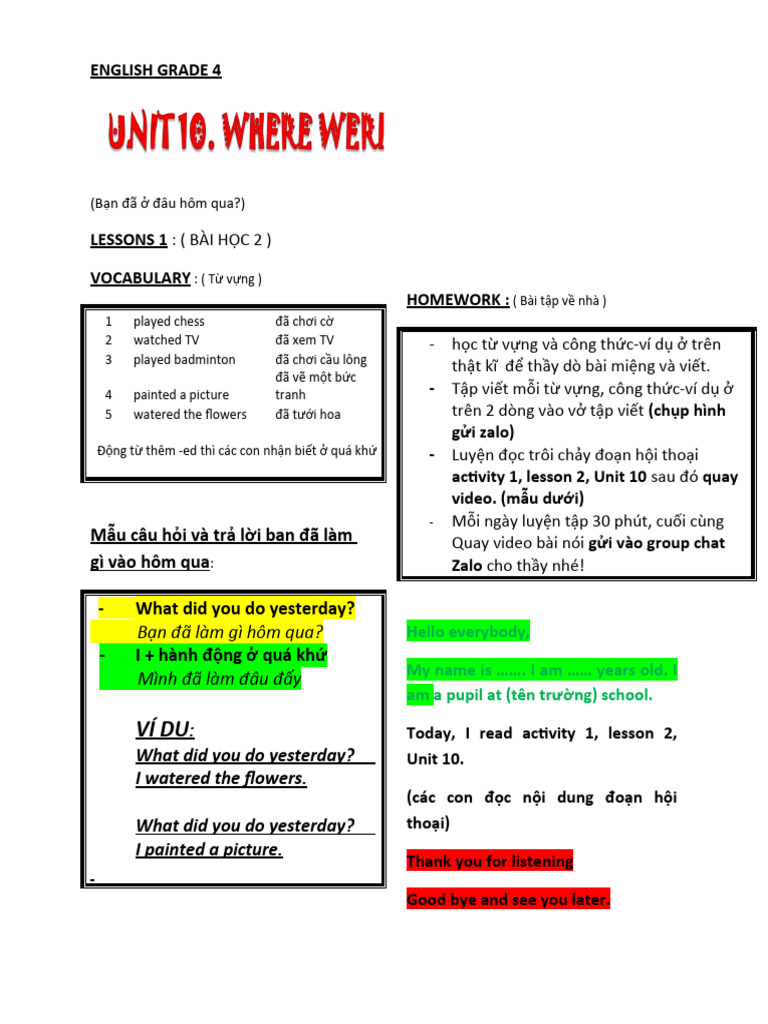 Unit 10 - Lesson 2 | PDF