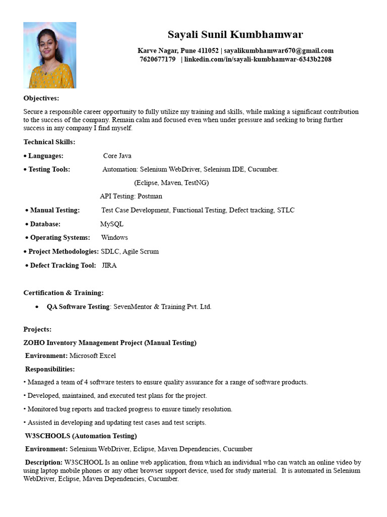 Sayali Sunil Kumbhamwar | PDF | Selenium (Software) | Software Testing