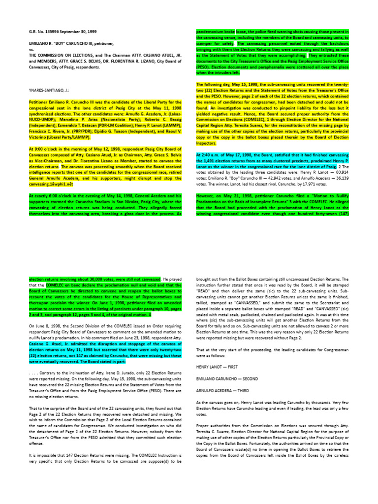 Pasig City Election Canvassing Dispute | PDF | Voting | Commission On ...