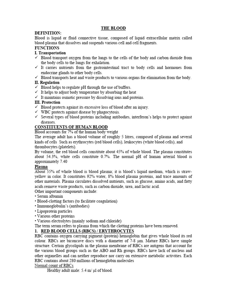 Blood Notes PDF | Download Free PDF | White Blood Cell | Blood Type