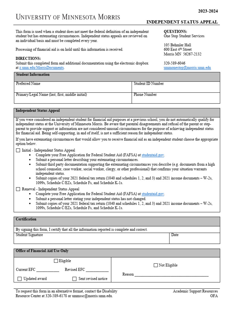 Independent Status Appeal 2023-24 | Download Free PDF | Irs Tax Forms