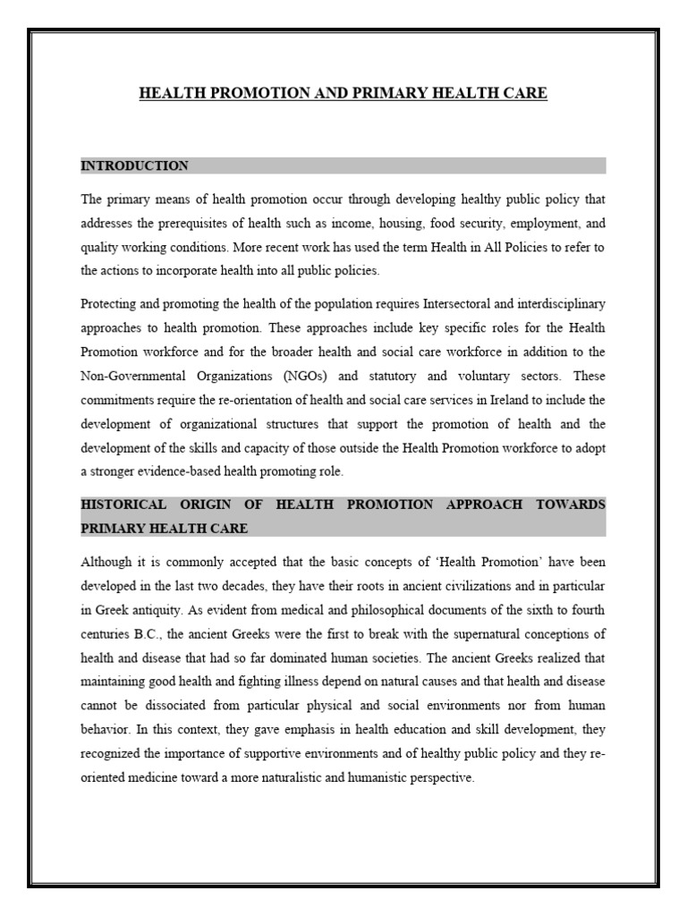Health Promotion and Primary Health Care | PDF