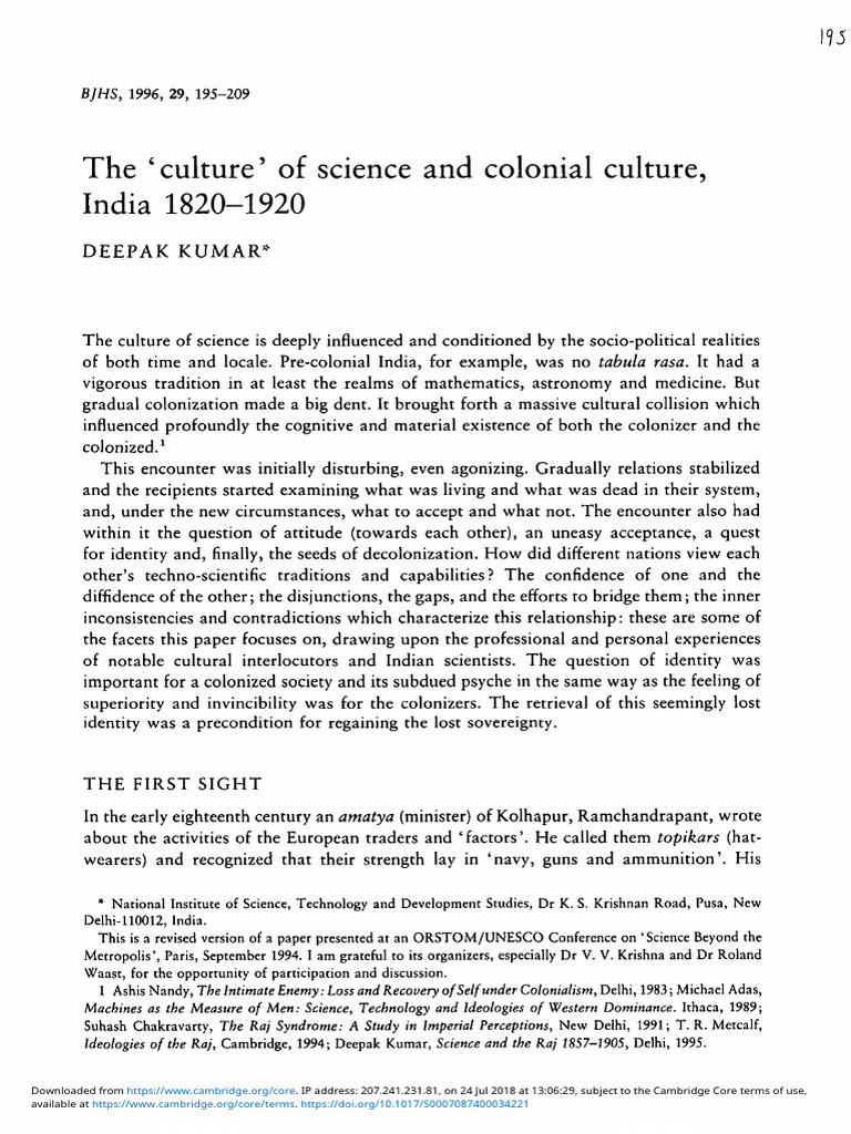 Science and Colonial Culture in India | PDF