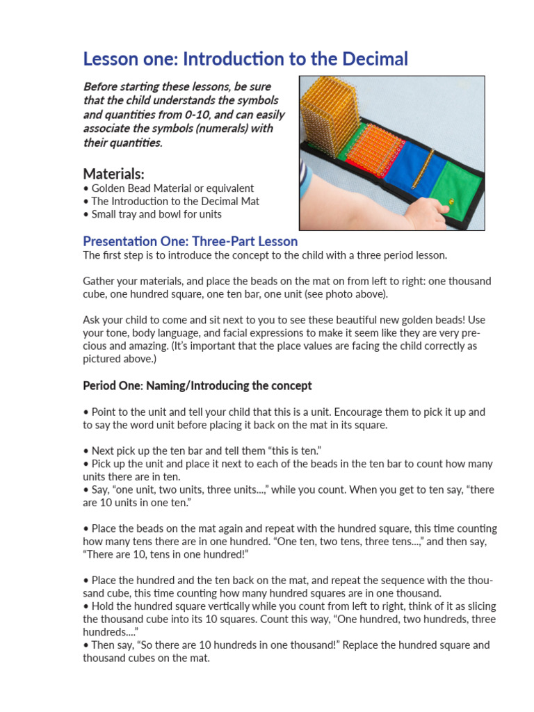 Lesson One: Introduction To The Decimal: Materials | PDF | Cognitive ...