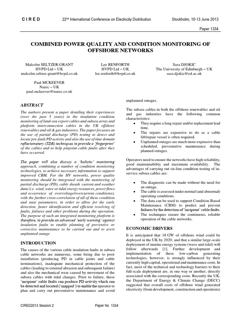 HVPD - CIRED 2013 - Combined Power Quality and Condition Monitoring of ...