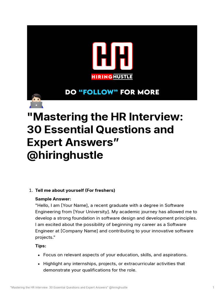 Mastering The HR Interview 30 Essential Questions | PDF | Expert ...