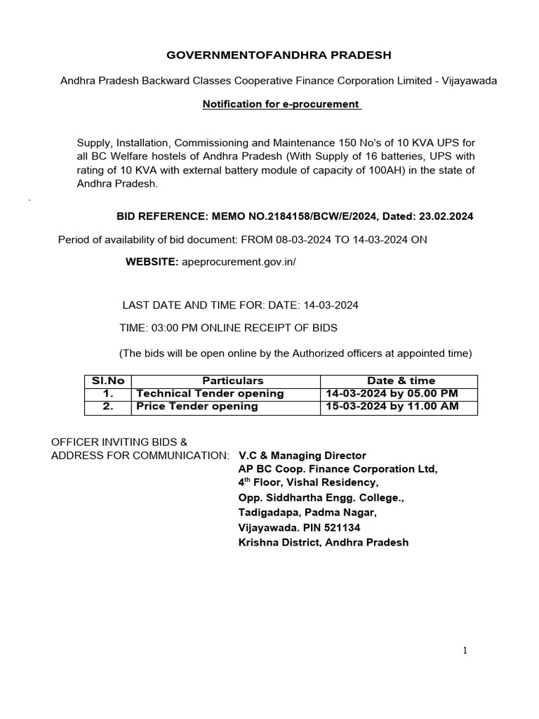 Ups Tender Final 08032024 | PDF | Specification (Technical Standard)