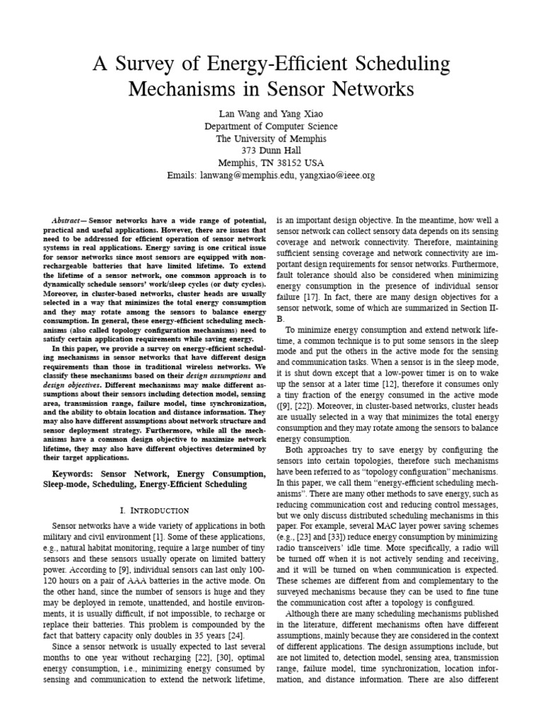 A Survey of Energy-Efficient Scheduling Mechanisms in Sensor Networks | PDF | Wireless Sensor ...