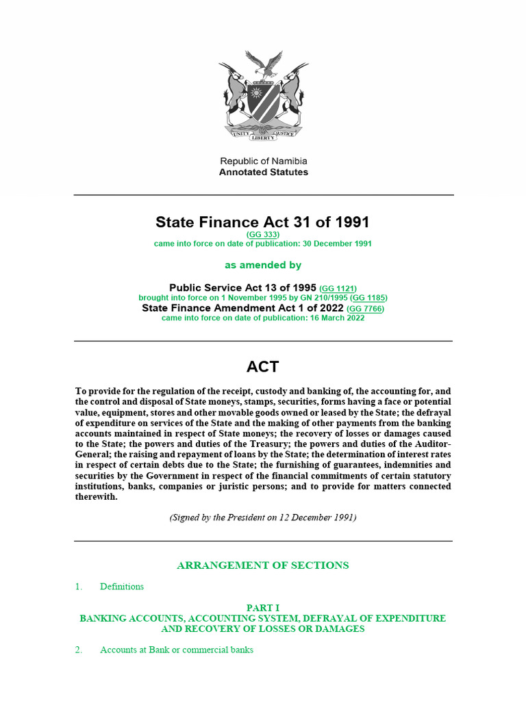 State Finance Act 31 of 1991 | PDF | Finance & Money Management | Politics