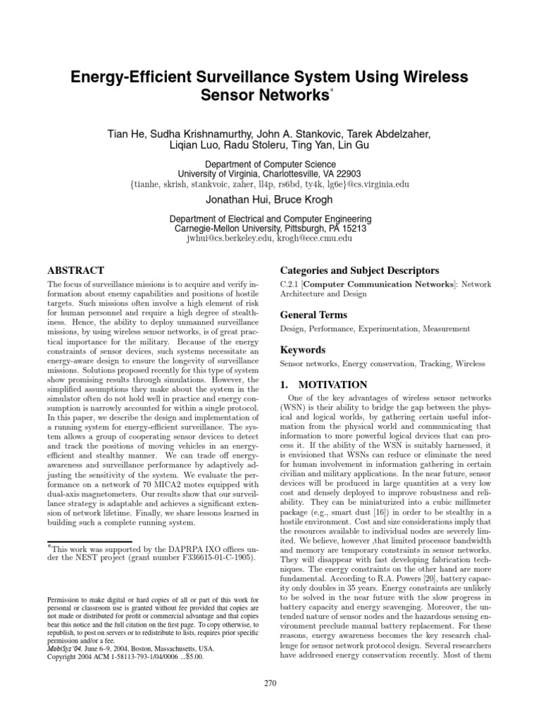 Energy-Efficient Surveillance System Using Wireless Sensor Networks | PDF | Wireless Sensor ...