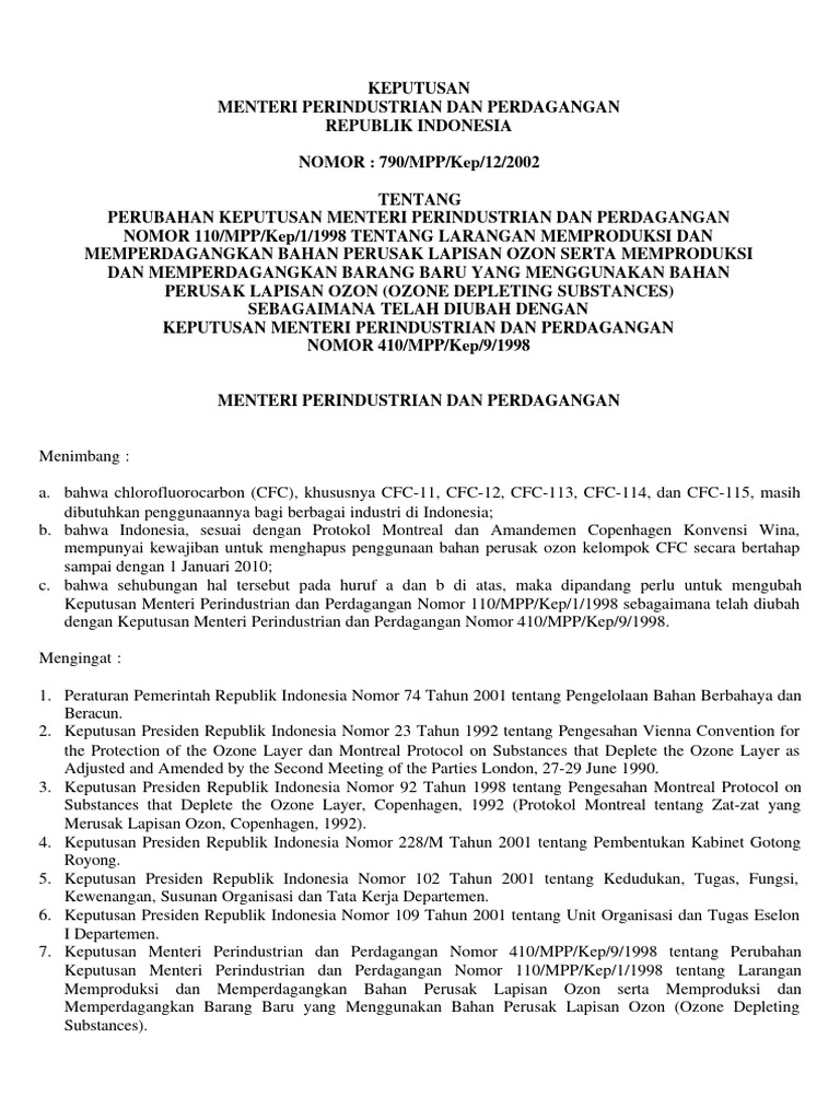 Kepmen Perindag Tahun 2002 No 790 - Perubahan Atas Kepmen Pe | PDF