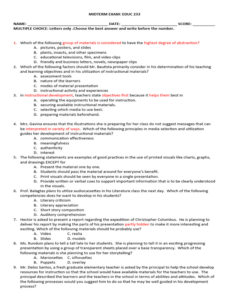 EDuc 233 Mterm Final COps | PDF | Curriculum | Learning