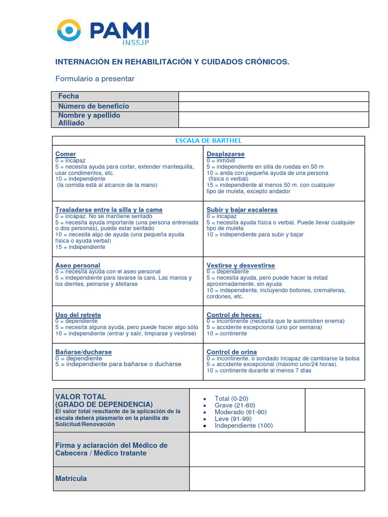 Escala de Barthel: Evaluación de Dependencia | PDF