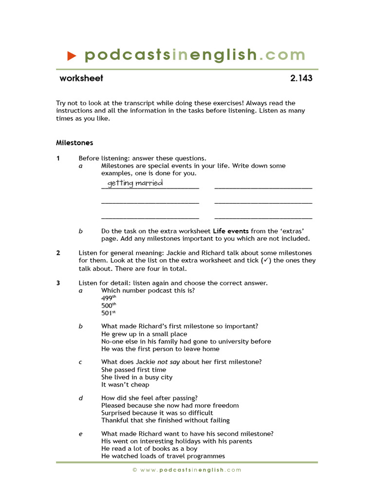 Milestones Worksheet | Download Free PDF | Learning