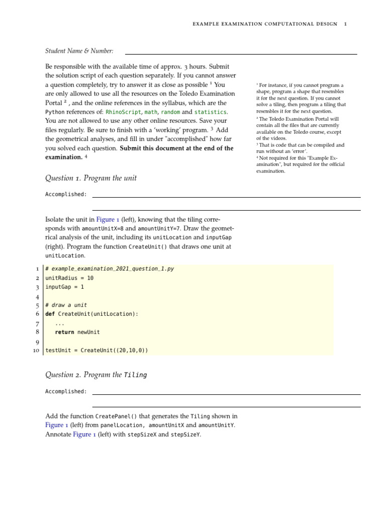 Computational Design 2021 Example Examination Pdf