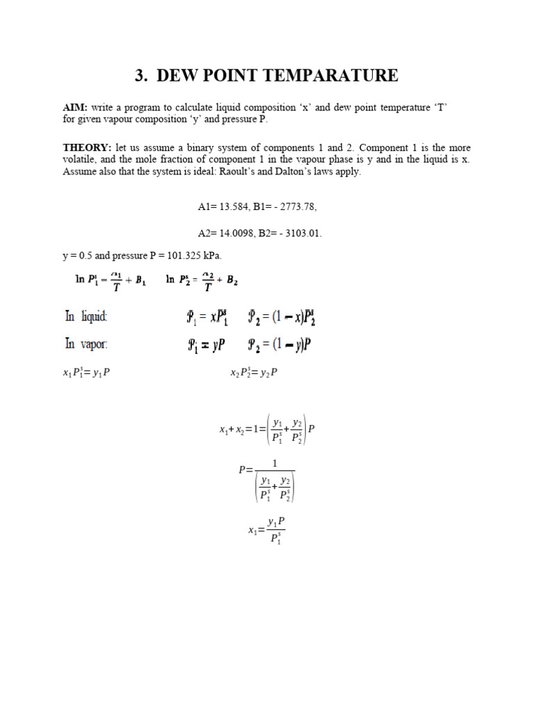 Dew Point Calculation Guide | PDF | Vapor | Pressure