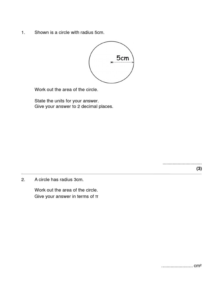 Area of A Circle+1+WS | PDF | Area | Geometric Measurement