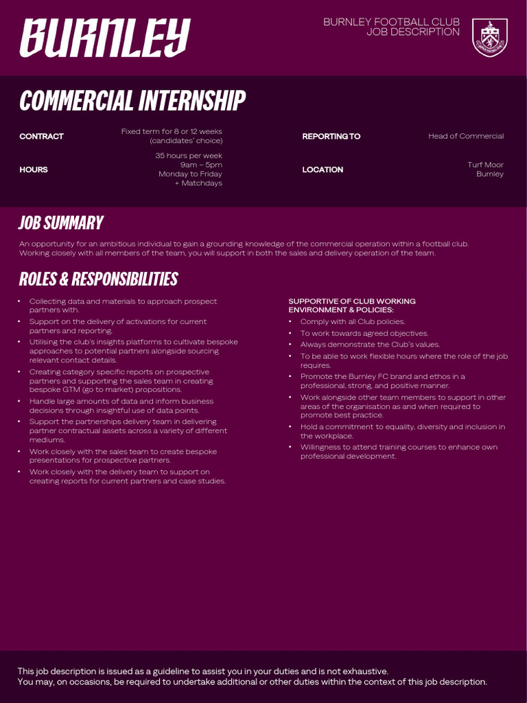 Commercial Internship Job Description and Person Specification 11.03. ...