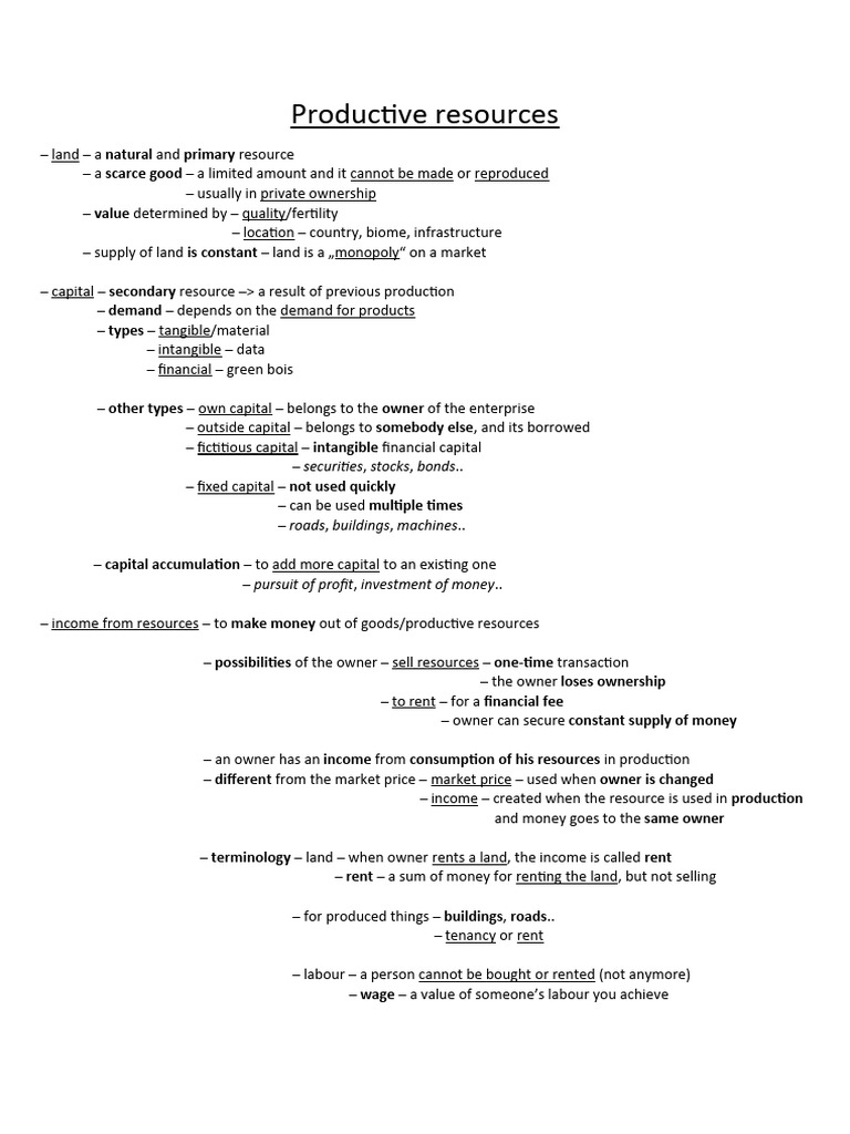OBN Study Guide 3 - Productive Resources and Labour Market | PDF ...