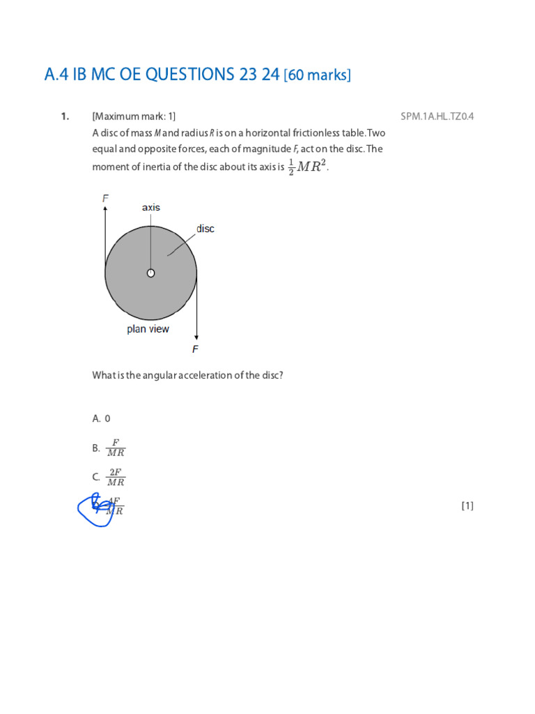 IB Physics: Angular Motion Questions | PDF | Torque | Rotation Around A ...