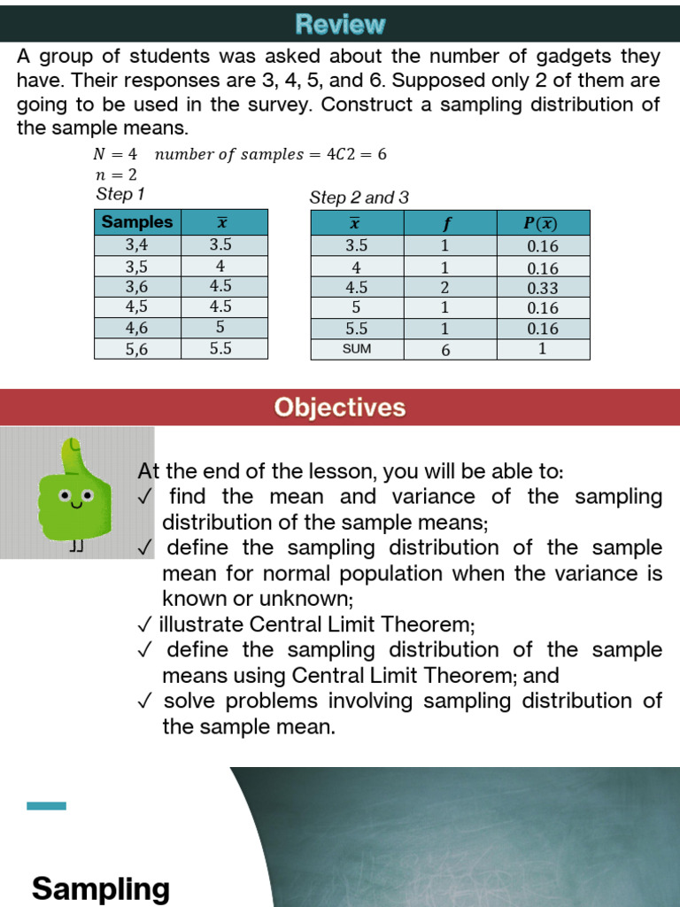 Sampling Distribution of Sample Means | PDF | Standard Error | Estimator
