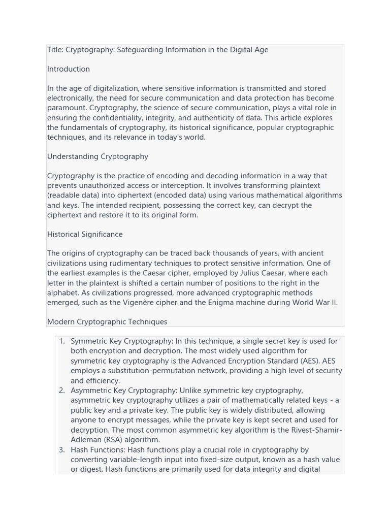 Artikel Cryptography | PDF | Cryptography | Key (Cryptography)