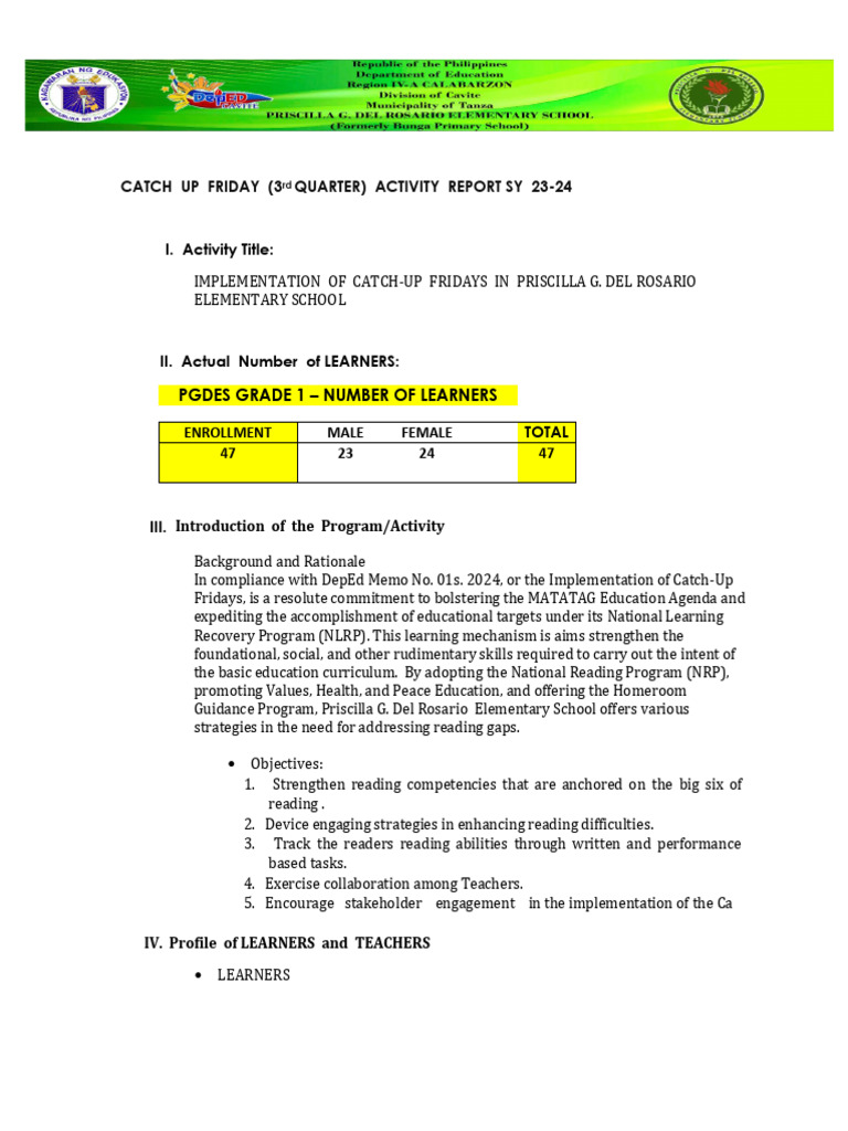 Catch Up Friday Grade 1 Report | Download Free PDF | Applied ...