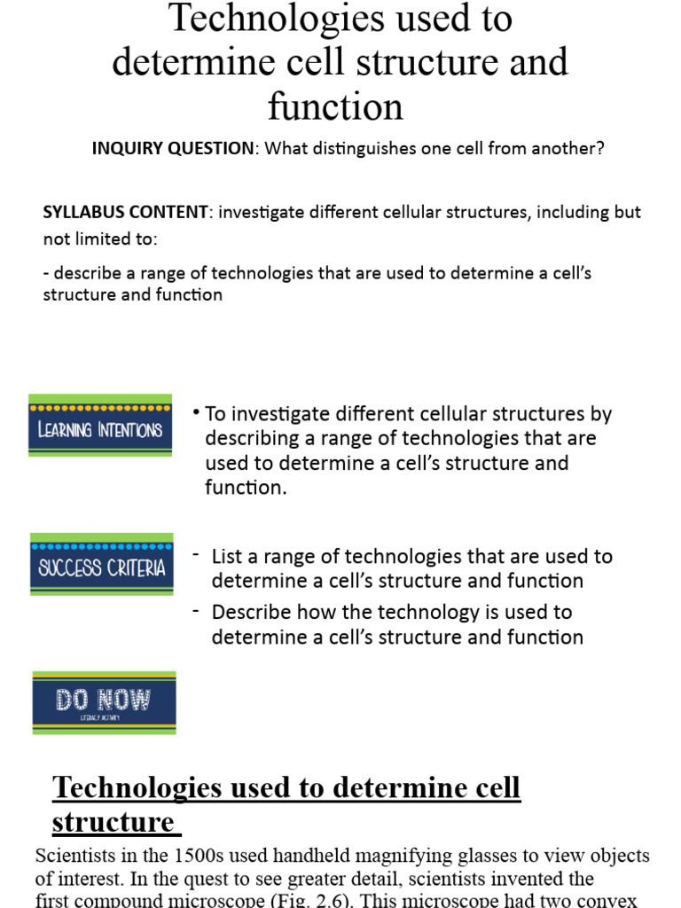 Technologies Used To Determine Cell Structure and Function | PDF ...