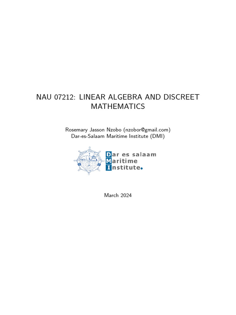 Nau 07212: Linear Algebra and Discreet Mathematics: Dar-es-Salaam Maritime Institute (DMI) | PDF ...