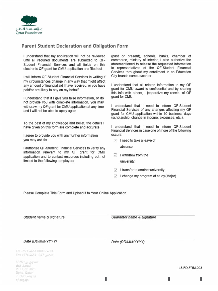Parent Student Declaration | PDF