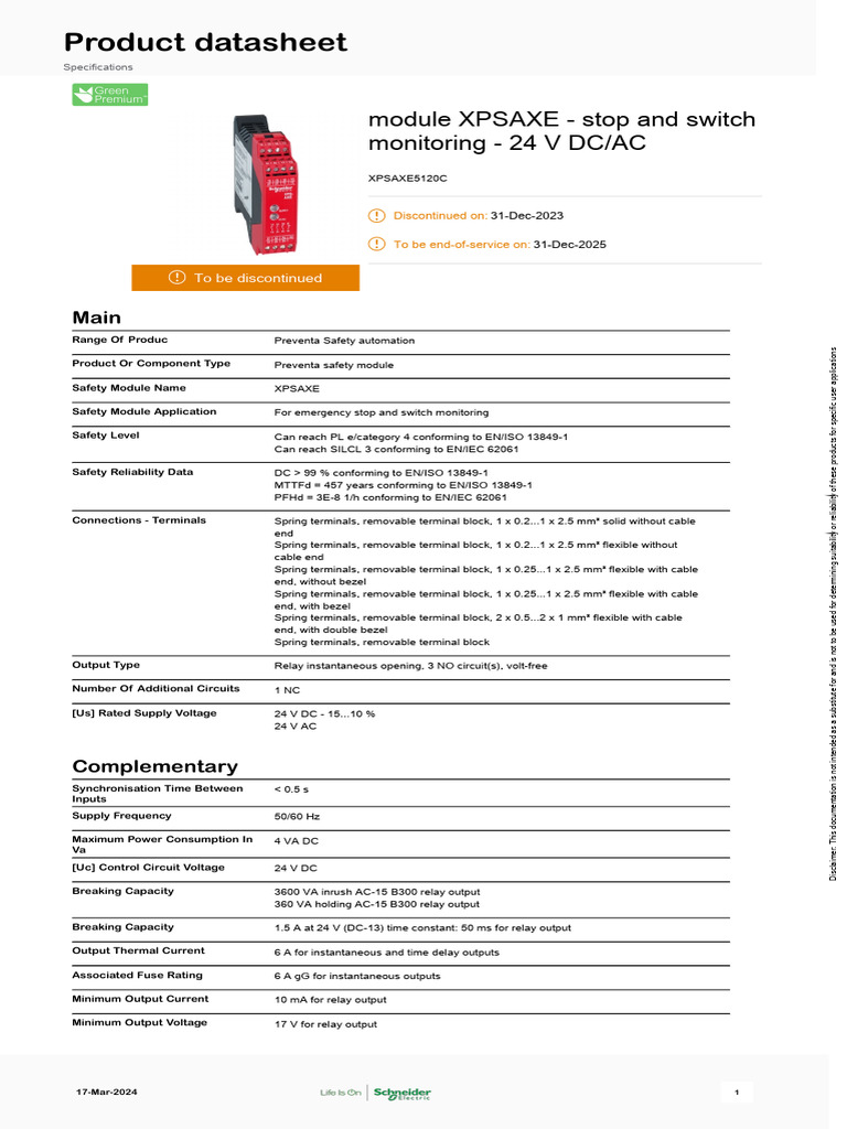 Schneider Electric - Preventa-XPS - XPSAXE5120C | PDF