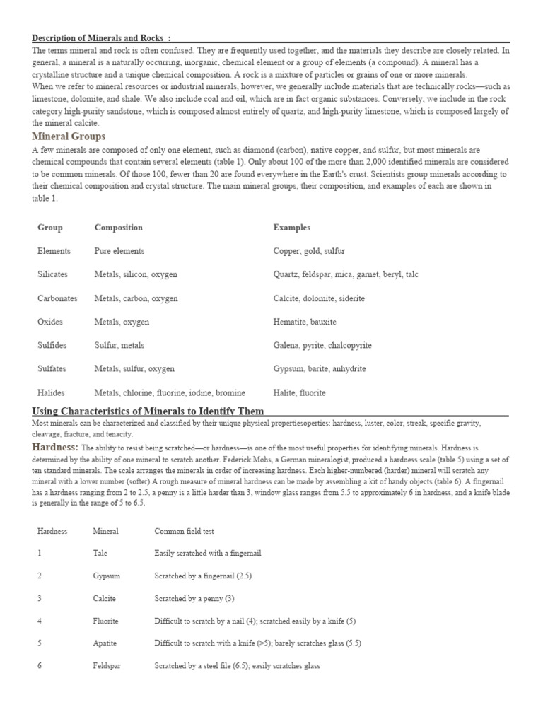 minerals identification | PDF | Minerals | Chemical Substances