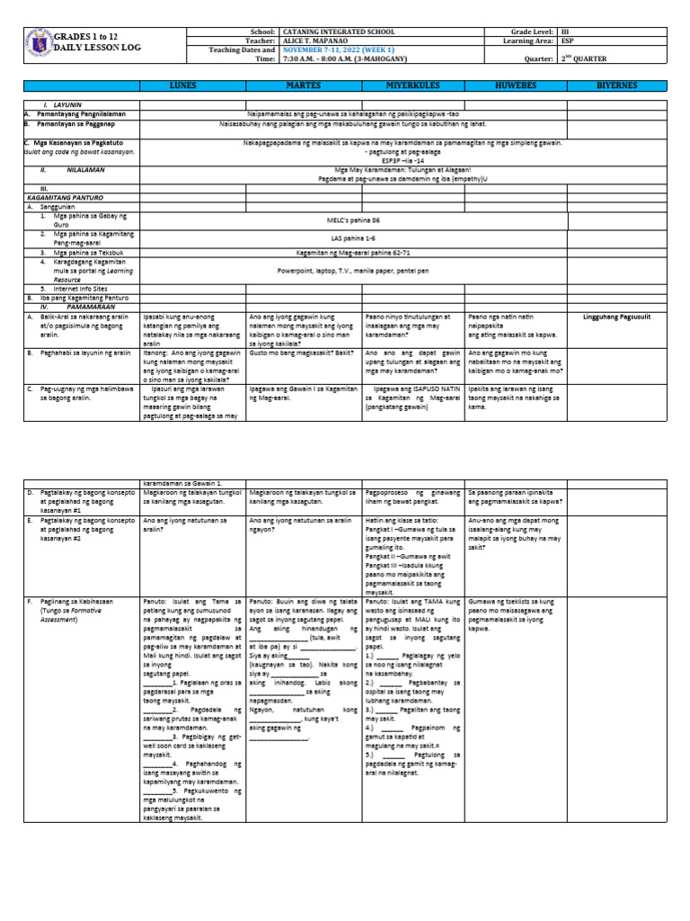 DLL Esp-3 Q2 W1 | PDF