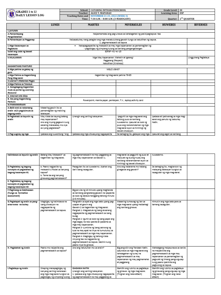 DLL - Esp 3 - Q2 - W3 | PDF