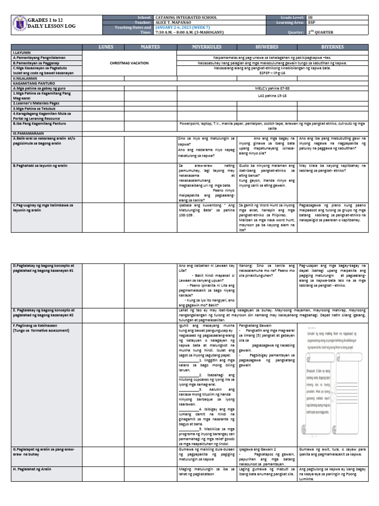 DLL - Esp 3 - Q2 - W7 | PDF