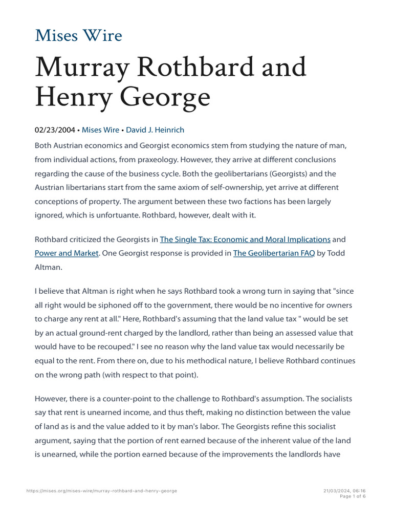 Murray Rothbard and Henry George - Mises Institute | PDF | Prices ...