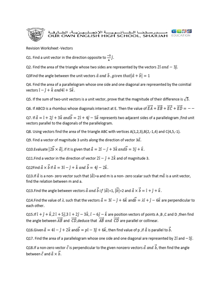 Revision Worksheet-Vectors | PDF | Euclidean Vector | Angle