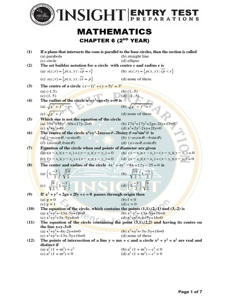 Book-2, CH 6 (Practice Worksheet) | PDF | Ellipse | Geometric Shapes
