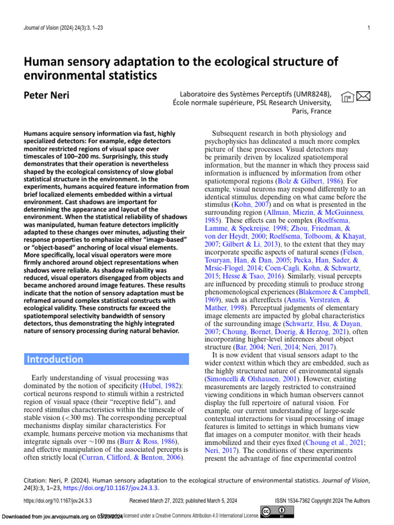 Human Sensory Adaptation To The Ecological Structure of Environmental ...